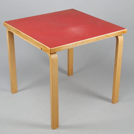 ALVAR AALTO. Table, birch, red linoleum board, Artek Finland. Furniture ...