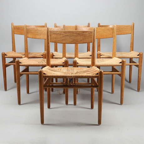 HANS J WEGNER. STOLAR, 6 st, modell CH36, stomme i ek, naturflätad ...