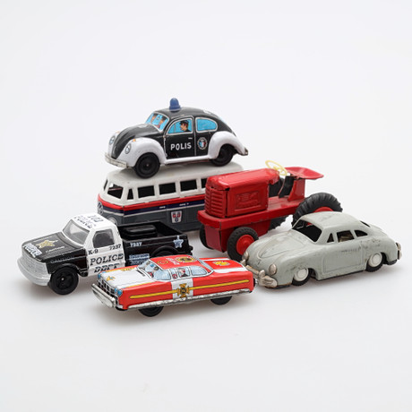 LEKSAKSBILAR, 6 st, plåt, 1960-tal. Leksaker - Leksaker - Auctionet