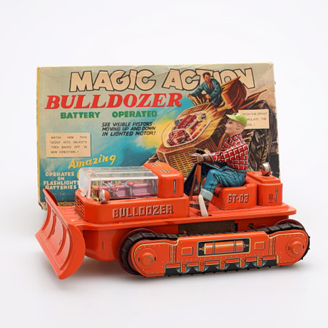 MAGIC ACTION BULLDOZER, plåtleksak, Japan, 1960-tal. Leksaker ...
