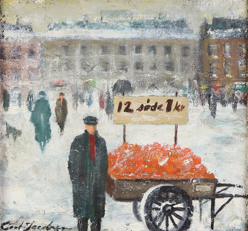 CORT JACOBSEN (Danmark, 1911-1967). Oljemålning på duk, vintrigt ...