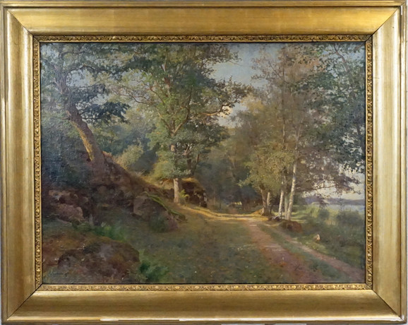 KARL CEDERBERG (1861-1904), olja på duk, Längs vägen vid sjön, signerad ...
