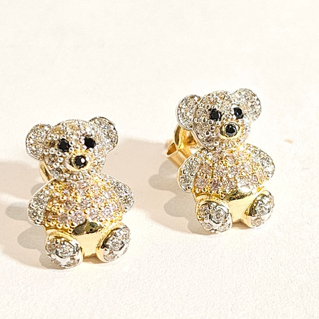 TEDDY BEAR EARRINGS IN 18K YELLOW GOLD AND WHITE GOLD VIEWS. BRAND NEW ...
