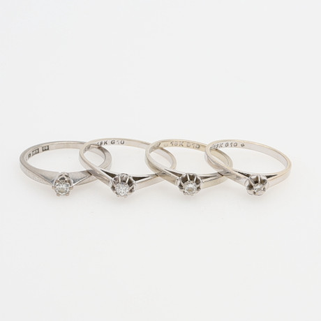 ENSTENSRINGAR, 4 ST, 18 K VITT GULD MED BRILJANTER. TOTALT 8,4 G ...