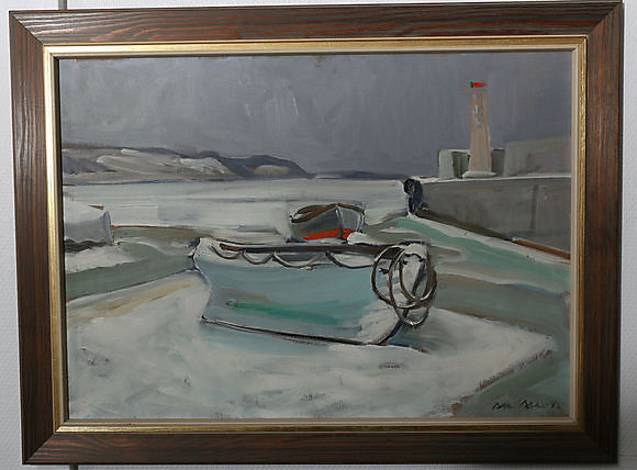 ALBERT ABBE. Oil on Board, "Frozen harbour", signed Alb Abbe, dated -42 ...