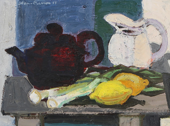 HANS LARSSON. Oljemålning på duk. Stilleben med kannor och citroner. Signerad. Konst - Måleri ...