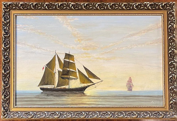 SEGELFARTYG OLJA OMBORD. Konst - Måleri - Auctionet