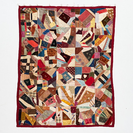 WALL TEXTILE, patchwork technique, sk. crazy Amish-type quilt, dated ...