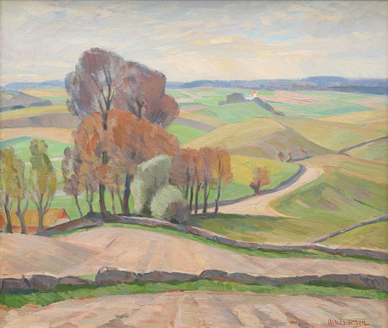 ALBERT LARSEN. Skåne landscape, oil on canvas, signed. Art - Paintings - Auctionet
