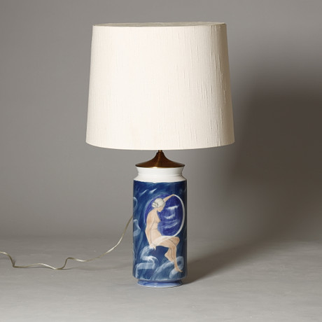 ARNOLD KROG. Table lamp with motif of sitting naked woman, Royal ...
