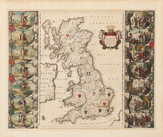 MAP OF GREAT BRITAIN BY BLAEU, ca 1645, England during the Anglo-Saxon ...