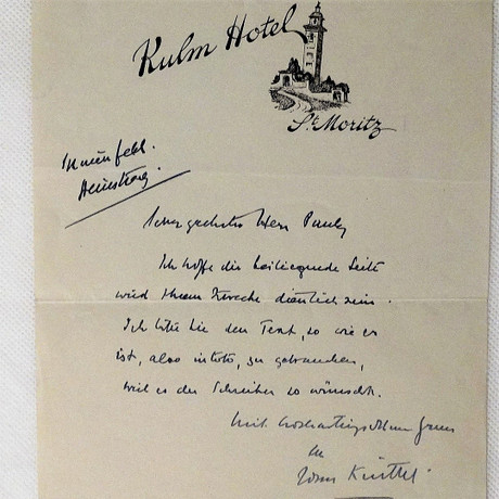 JOHN KNITTEL (1891-1970), SWISS WRITER, ORIGINAL LETTER WITH LETTERHEAD ...