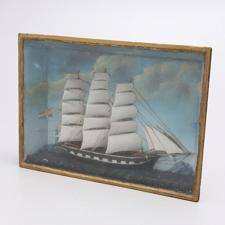 DIORAMA, segelfartyg med svensk-norska unionsflaggan. Övrigt - Teknika ...