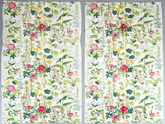 GOCKEN JOBS. Handtryck, "Sommar", gardinlängder ett par. Mattor ...