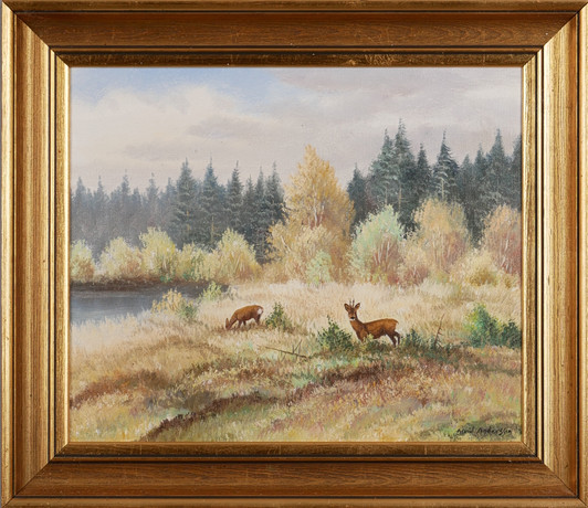 ARVID ANDERSSON. Rådjur i landskap, olja på duk, signerad Arvid Andersson. Konst - Måleri ...