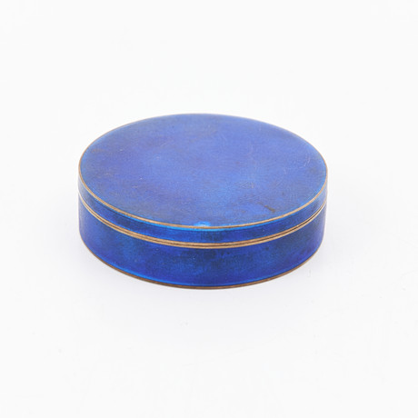 W A BOLIN, ask med lock, silver med blå emalj, Stockholm 1918. Silver ...