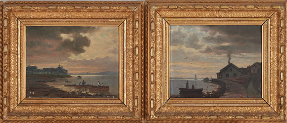 UNIDENTIFIED ARTIST, Anton Kull, two seascapes, oil on panel, 19th ...