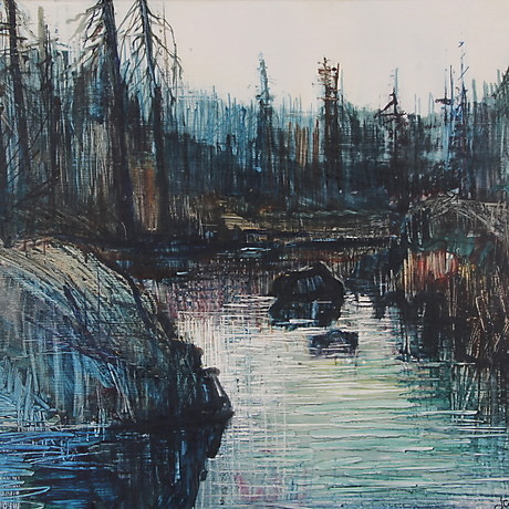 LARS MATSON. Oil on Board, "Night at the Marsh", signed and dated -69 ...