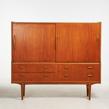 CABINET, 1950/60's, teak veneer, sliding doors, 8 drawers, interior ...