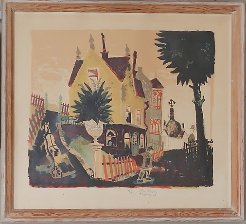 OLLE OLSSON HAGALUND. City motif, color lithograph, numbered 96/260 ...