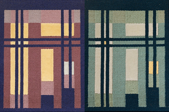 ELSE HANSEN. BRODERIER, ett par, signerade, daterade 1985, furutramar ...