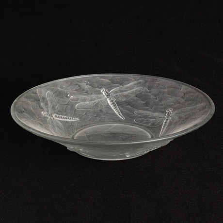 A 1920/30's bowl, frosted glass with relief decoration of dragonflies ...