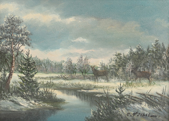 OIDENTIFIERAD KONSTNÄR. Vinterlandskap, olja på duk, signerad C.Vilhelm. Konst - Måleri - Auctionet
