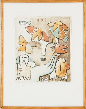 CAMILLA PYK (född 1966), (2), färglitografier, motiv av ansikten ...