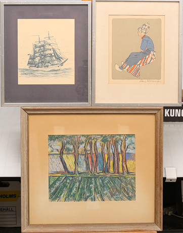 LARS NORRMAN, lithograph, seated Dutch woman, ADOLF BOCK drawing ...