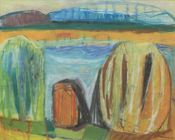 KNUT IRWE. Kustlandskap med bro, pastell, osignerad. Konst - Måleri ...