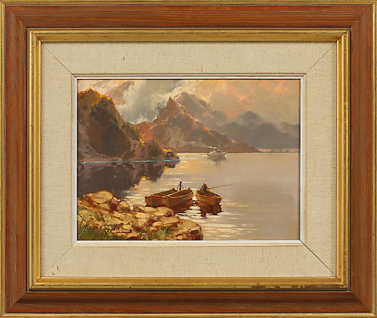 JAN B POSPISIL. Coastal picture with fishermen, oil on canvas, signed ...