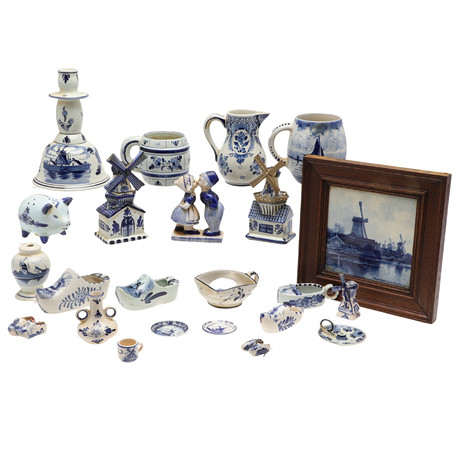 DELFT FRAMED TILE & COLLECTION OF DELFT ITEMS. Ceramics & Porcelain ...