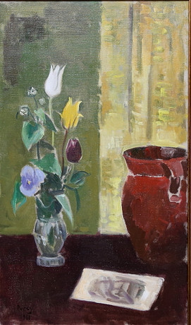 ARTHUR PERCY. Flowers and clay pot. Oil on canvas, signed Percy and ...