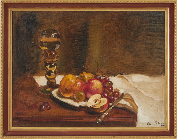 AXEL PETERS (1863-1942). Stilleben med frukt, olja på duk uppfordrad ...