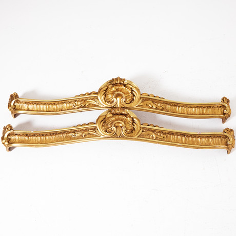 A pair of cornices, 19th century, decorated with shells, gilt/bronze ...