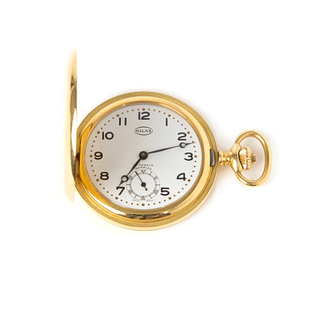 NILAX, 18K gold pocket watch, and chain, 18K gold with tiger eye, 1970s ...