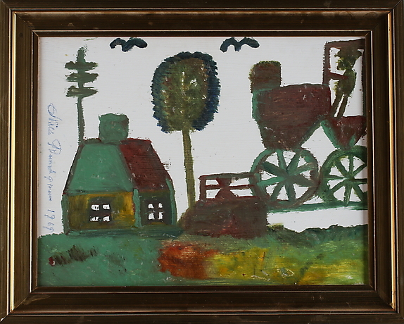 NILS "BJÖRNJÄGARN" RUNDGREN. Naive figure scenes, 3 pieces, oil on ...