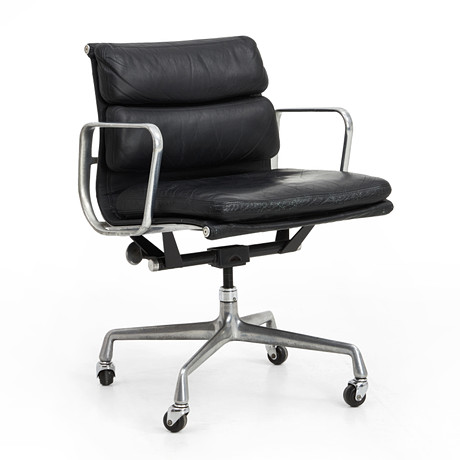 CHARLES & RAY EAMES. Desk chair “EA217", Soft pad Chair, black leather ...