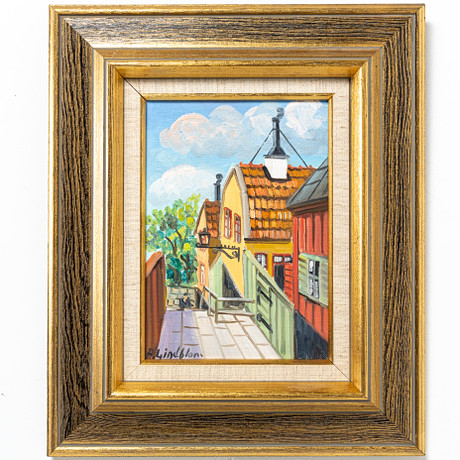ARNOLD LINDBLOM. Olja på duk, "Trappgränd", signerad. Konst - Måleri - Auctionet