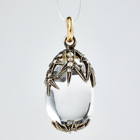 FABERGÉ, pendant, platinum silver and gold, rock crystal, set with rose ...