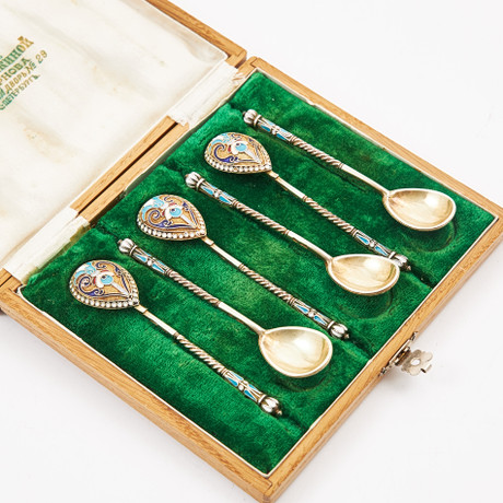 VASILY AGAFONOV. Skedar, 6 stycken, silver, Moskva period 1908-1917 ...