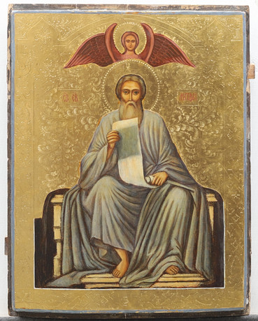 AN ICON, John the Evangelist, tempera and gold leaf on wood, 19th ...