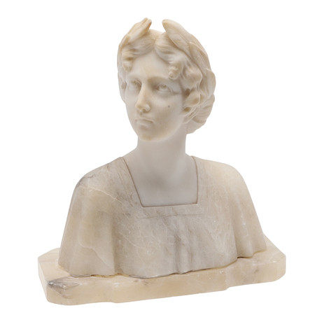 CARVED ALABASTER BUST & PLINTH. Art - Sculptures & Bronzes - Auctionet