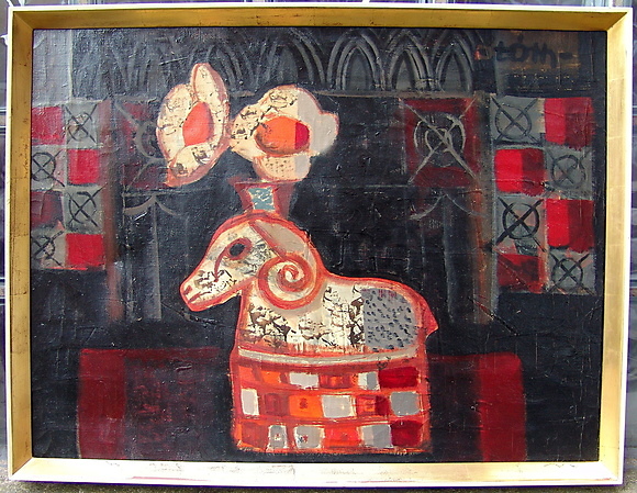 LASZLO B. TOTH. Aries in front of an ornamental background. Art ...