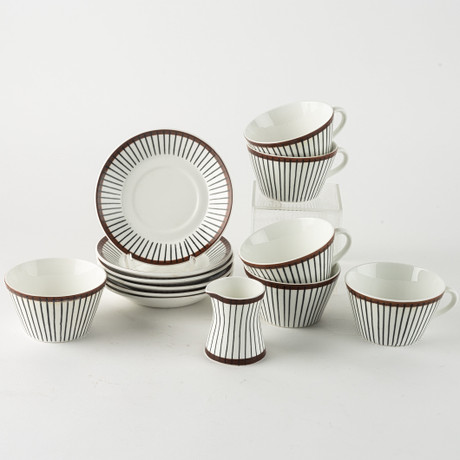 STIG LINDBERG. Teservis, 7 delar, porslin, "Spisa ribb", Gustavsberg ...
