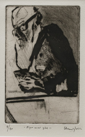 CHENNET JUHLIN, "Figur med glas", etsning, signerad, numrerad 4/20 ...