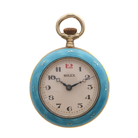 ROLEX: A LADIES SILVER GILT KEYLESS FOB WATCH WITH GUILLOCHE ENAMEL ...