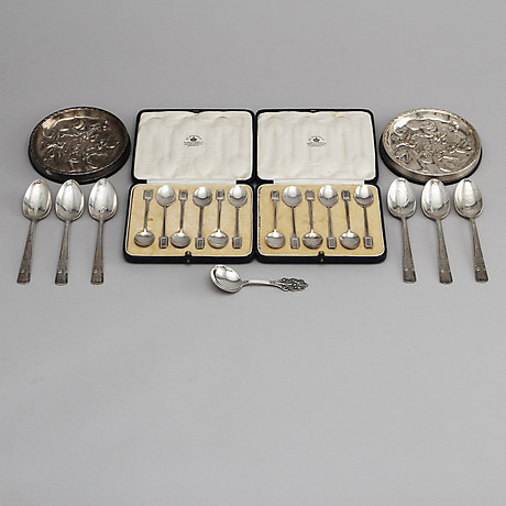 SILVER and NICKEL SILVER, 15 pieces of silver, 6 spoons of nickel ...