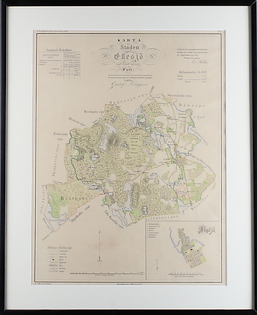 CITY MAPS, 2 pcs., Simrishamn and Ekesjö, mid-19th century. Art - Other ...