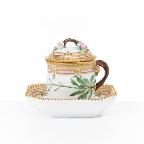 ROYAL DANISH, “Flora Danica”, porcelain crème cup with lid and saucer ...